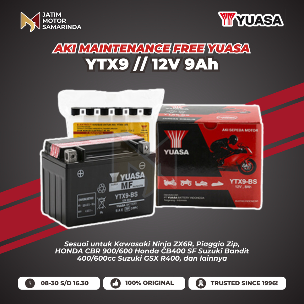 Jual Yuasa Aki Maintenance Free YTX9-BS 12V 8Ah Aki Kering Untuk Ninja ...
