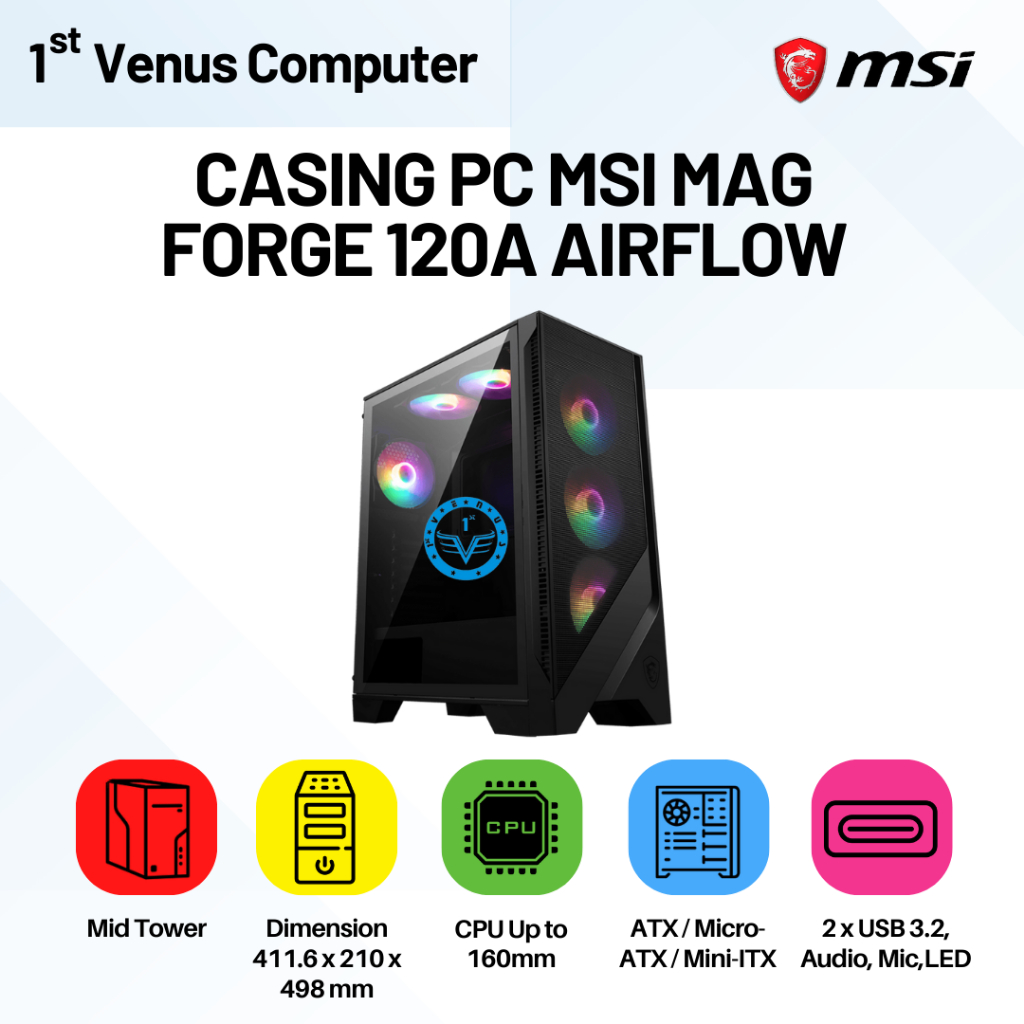 Jual Casing PC MSI MAG Forge 120A Airflow / RGB Case Tempered Glass ...