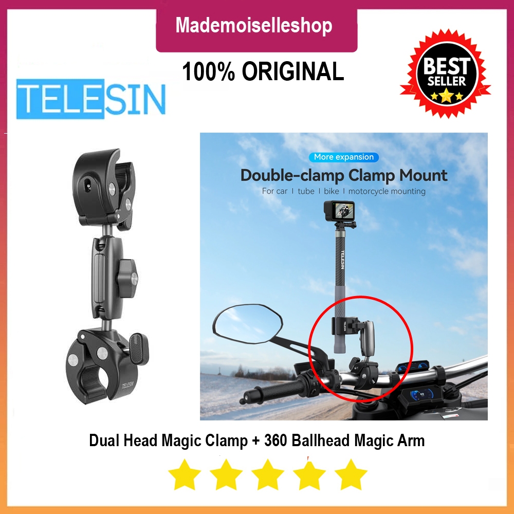 Jual Telesin Dual Head Clamp + 360 Ballhead Arm HBM01D For Gopro ...