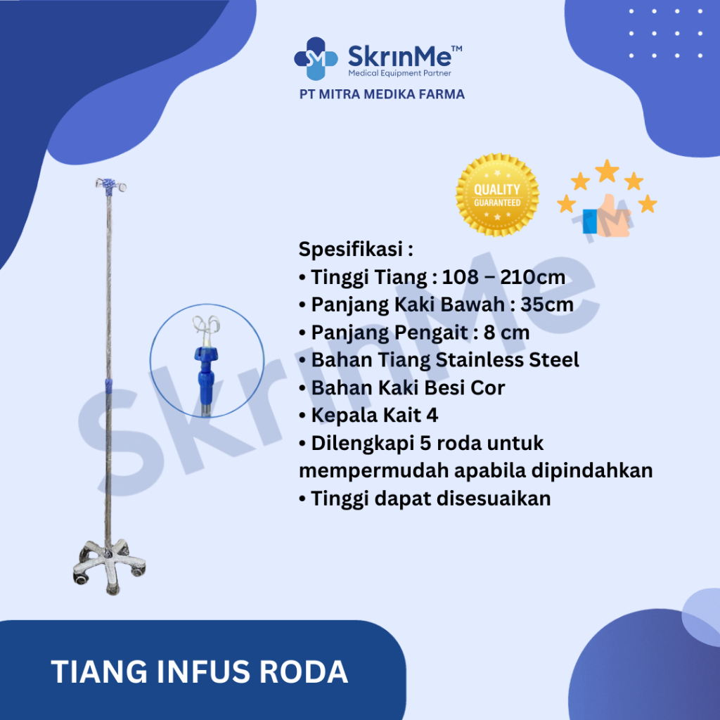 Jual TIANG INFUS RODA 5 / TIANG INFUS 3 PENGAIT STAINLESS STEEL ...