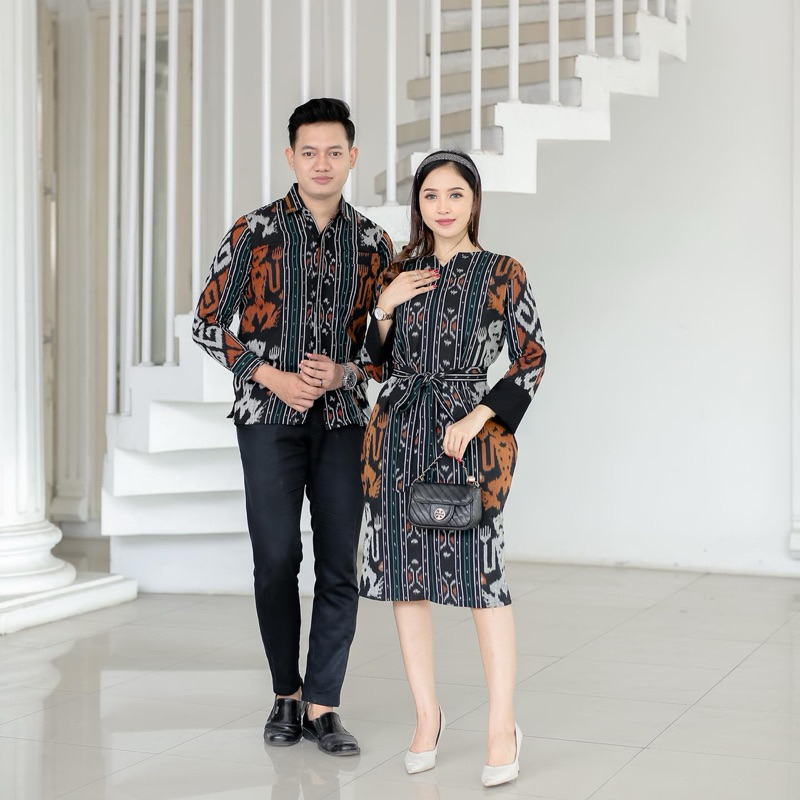 Jual set couple baju batik tenun,set couple dress& kemeja tenun etnik,couple baju preweddinh ...