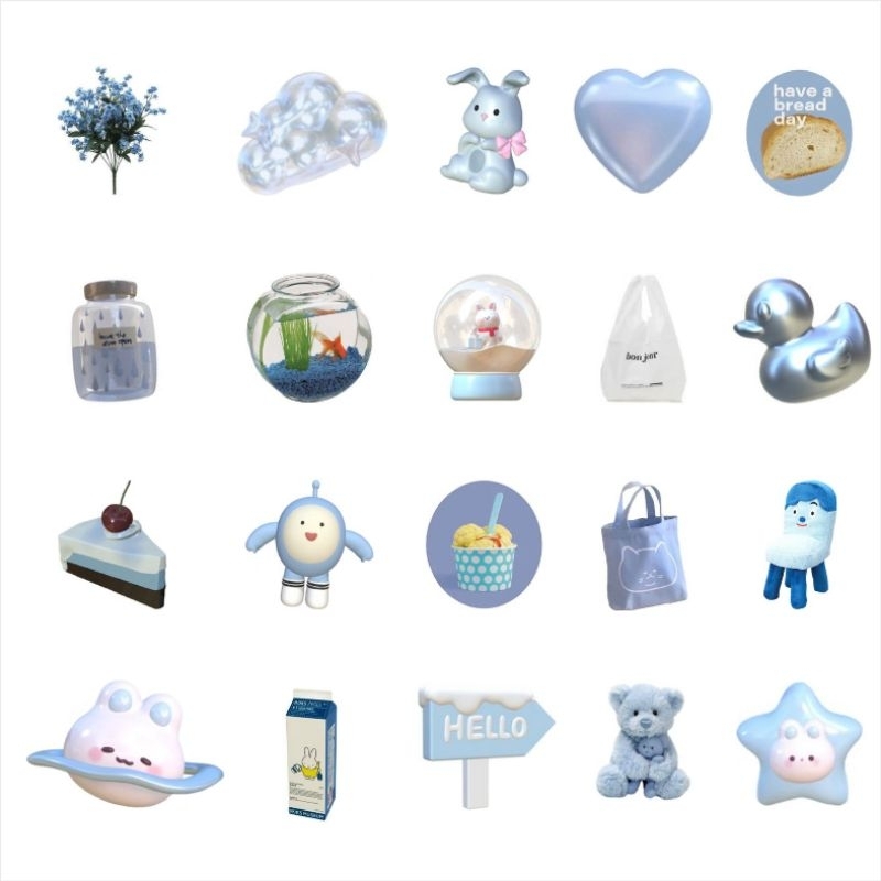 Jual [isi 20] sticker aesthetic / sticker y2k / sticker biru / sticker ...