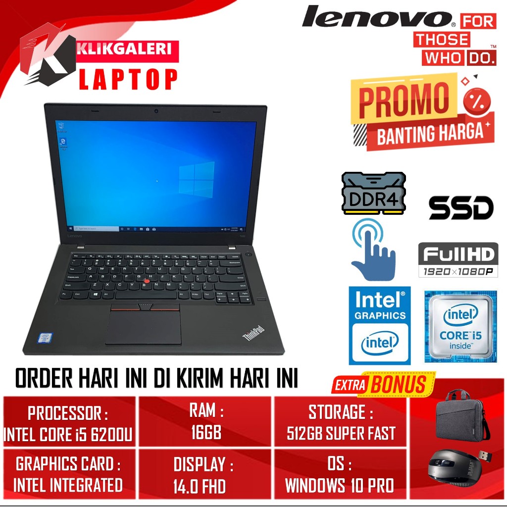 Jual Laptop Lenovo Thinkpad T460 Intel Core I7 6600U Ram 16GB 512GB 14. ...