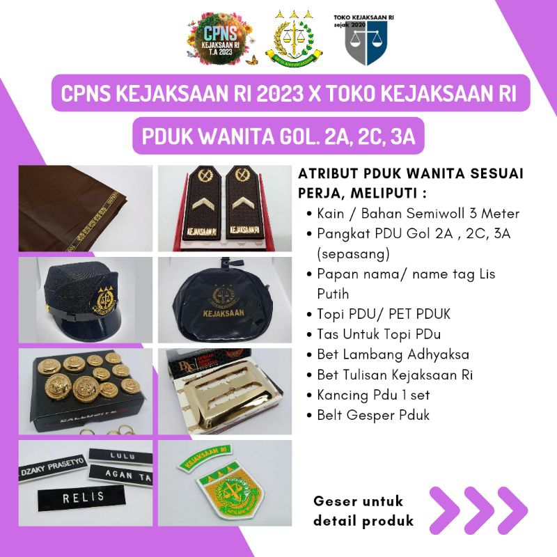 Jual Toko kejaksaan RI - Paket Atribut PDUK CPNS CASN Wanita GOL. 2A 2C ...