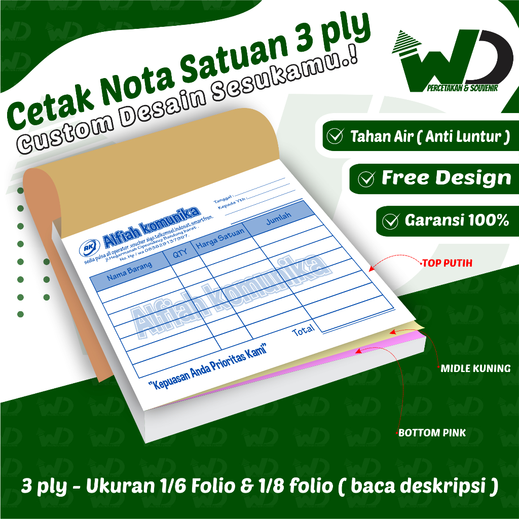 Jual Paket hemat Cetak nota / surat jalan 3 ply ukuran 1/6 & 1/8 folio ...