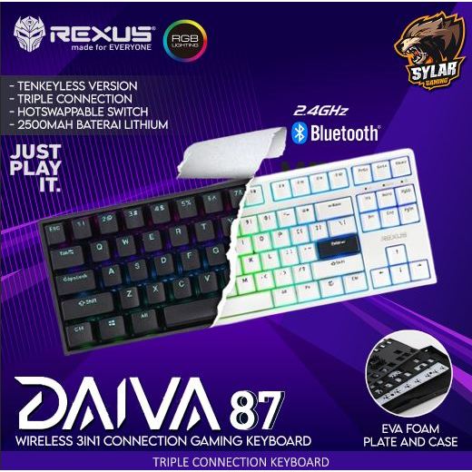 Jual Rexus Daiva TKL D87 Wireless 3in1 Connection Gaming Keyboard ...