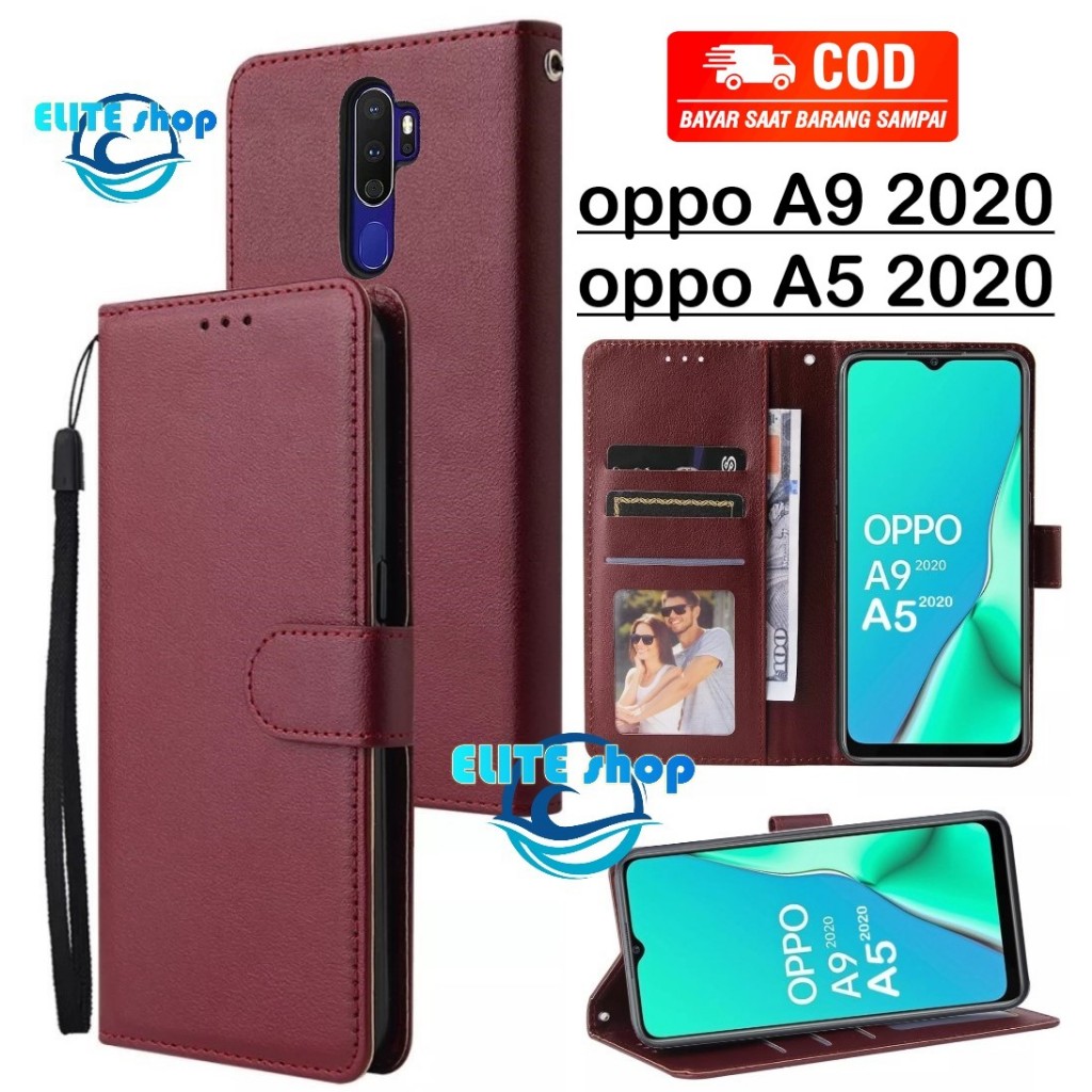 Jual Casing OPPO A9 2020 / A5 2020 model flip buka tutup case kulit ada tempat foto dan kartu ...