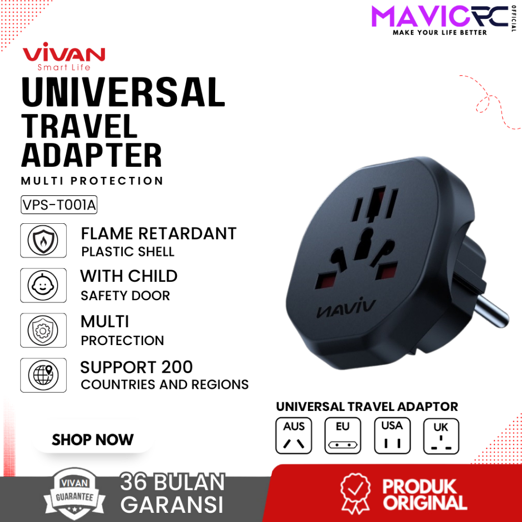 Jual VIVAN VPS-T001A Travel Adaptor Multi-country / Power Adapter ...