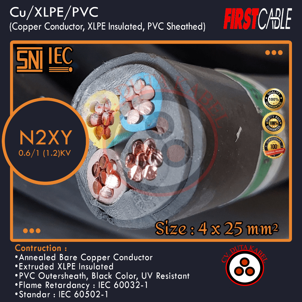 Jual Kabel N2XY 4x25 mm2 (Cu/XLPE/PVC) FIRST CABLE /4x25 mm/4 x 25 mm2/4x25mm2/4 x 25 mm2 ...