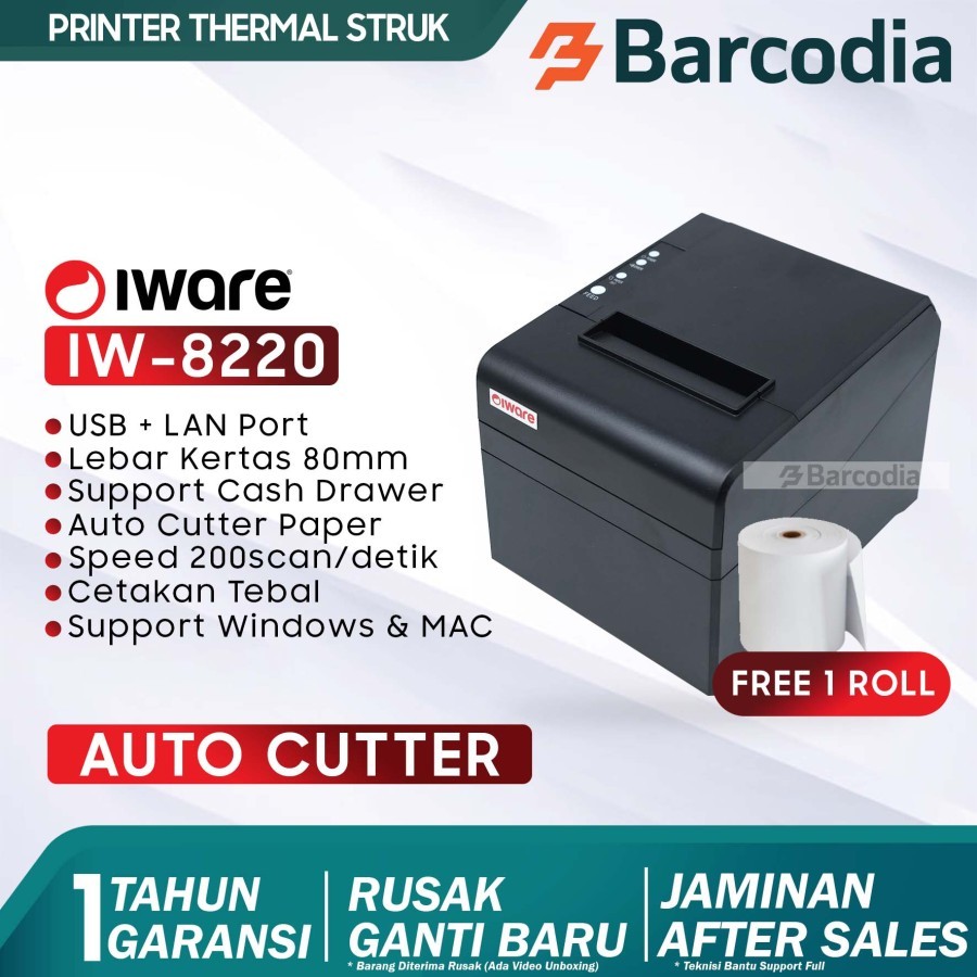 Jual BARCODIA Printer Thermal 80mm Auto Cutter Usb+Lan+Rj11 Iware Iw-8220 | Shopee Indonesia