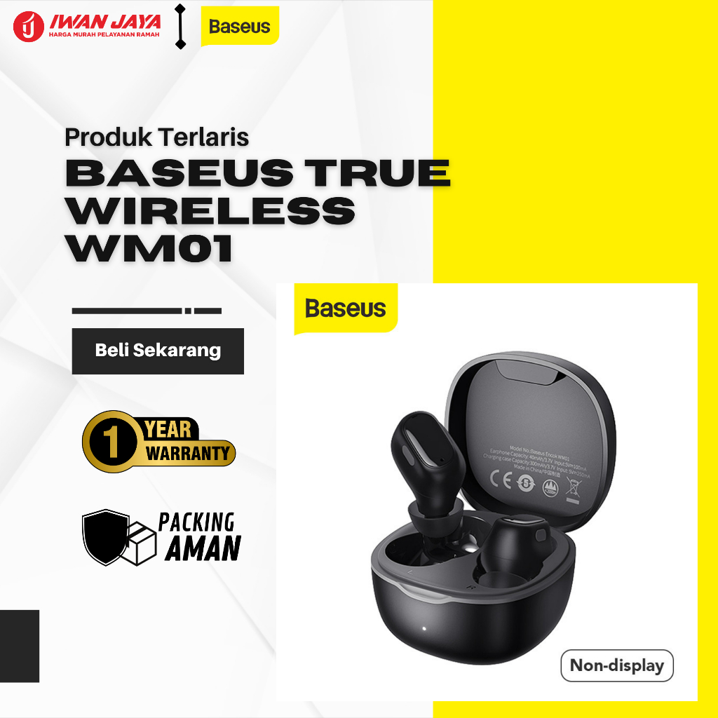Jual BASEUS TRUE WIRELESS BLUETOOTH EARPHONE MINI EARBUDS TWS WM01 ...