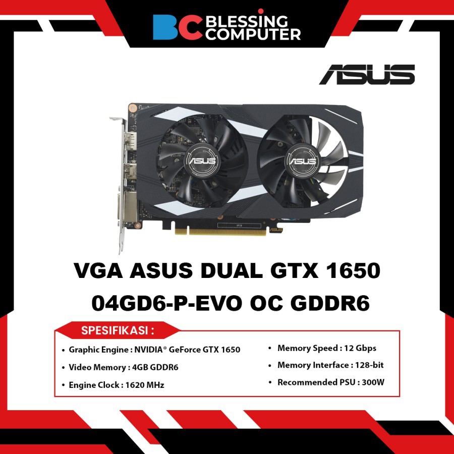 Jual VGA ASUS DUAL GTX 1650 04GD6-P-EVO OC GDDR6 | Shopee Indonesia