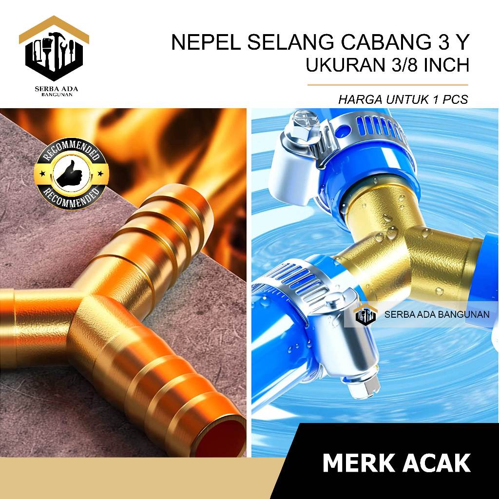 Jual 11 mm Nepel Cabang 3-Y-T Selang Regulator 3/8" inch KUNINGAN ...
