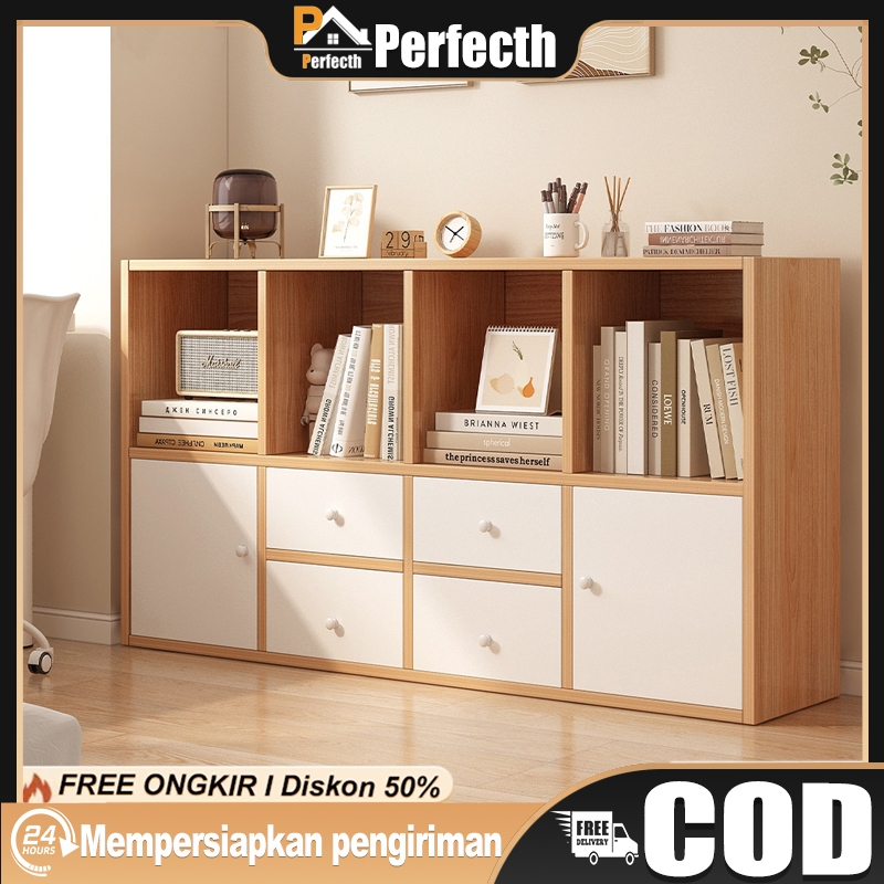 Jual Lemari Buku Kayu Dengan Pintu 8 Kompartment Lemari Lantai Ruang ...