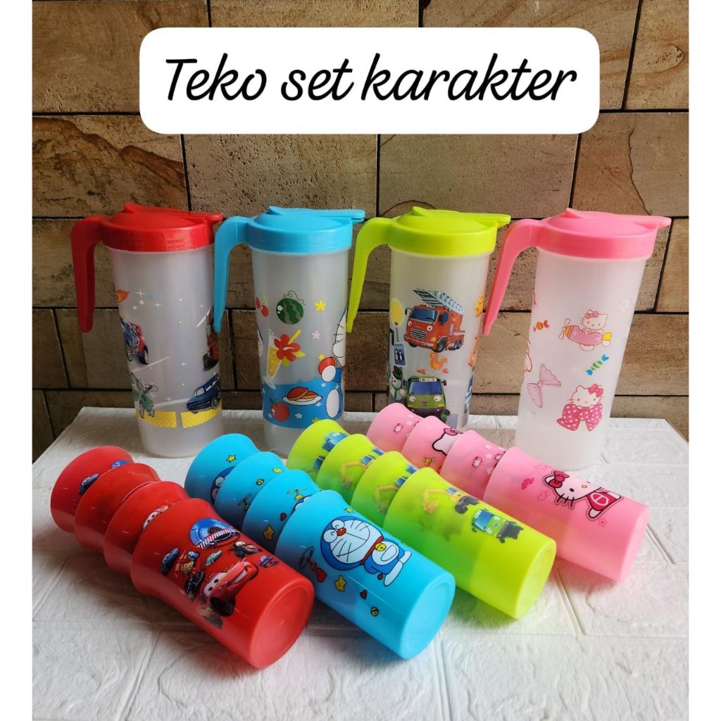 Jual Teko beranak karakter teko set 4 gelas plastik | Shopee Indonesia