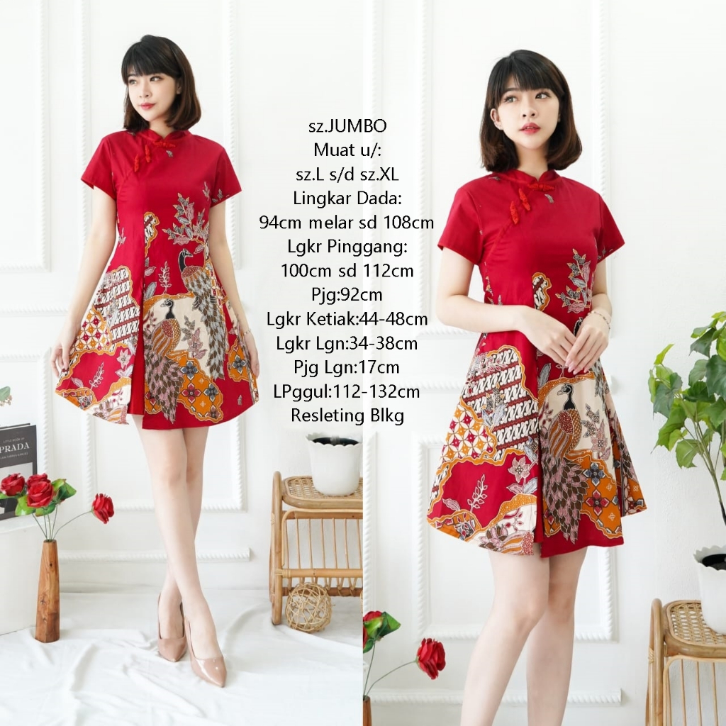 Jual Baju merah big size Dress Imlek jumbo Wanita Baju Batik Dress ...
