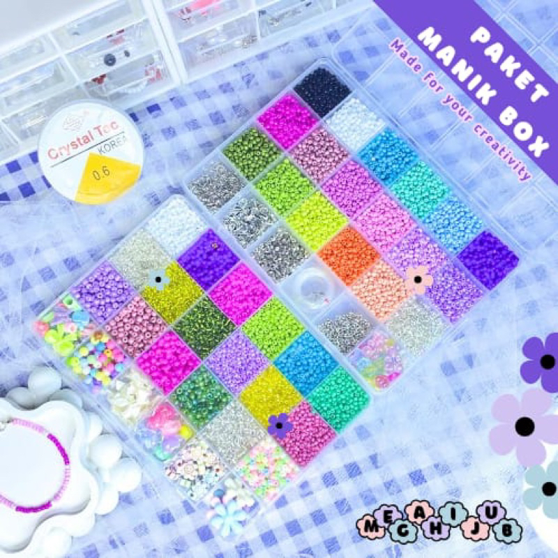 Jual Paket Manik Manik Box DIY Lengkap Aesthetic Gelang Cincin Kalung ...