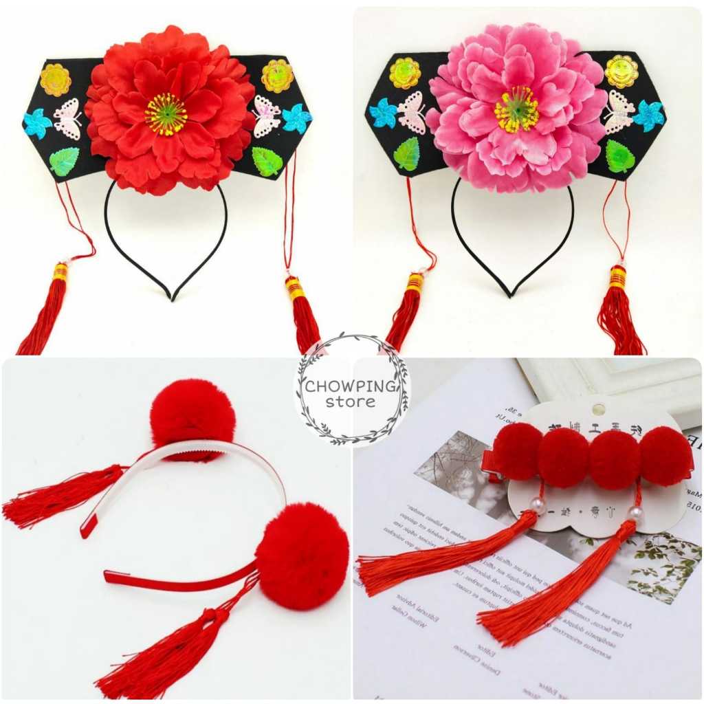 Jual Bando Keke Imlek Bando Putri Cewek MeiMei Onde Bulat Merah Rumbai ...