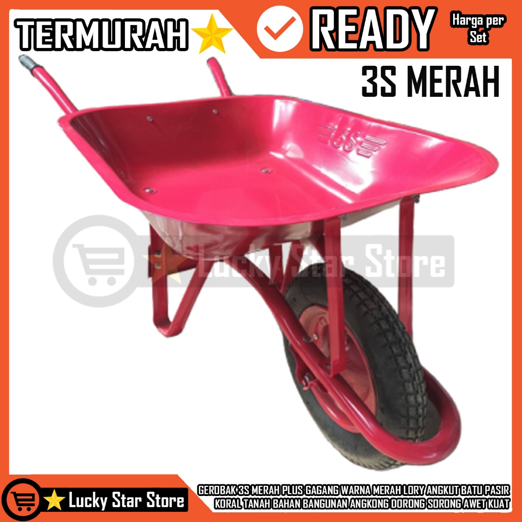 Jual [KARGO] GEROBAK 3S MERAH PLUS GAGANG WARNA MERAH LORY ANGKUT BATU ...
