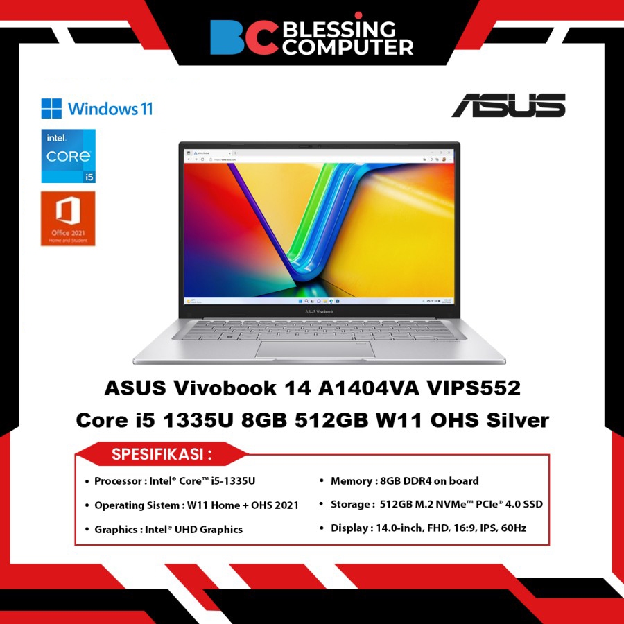 Jual ASUS Vivobook 14 A1404VA VIPS552 Core i5 1335U 8GB 512GB W11 ...