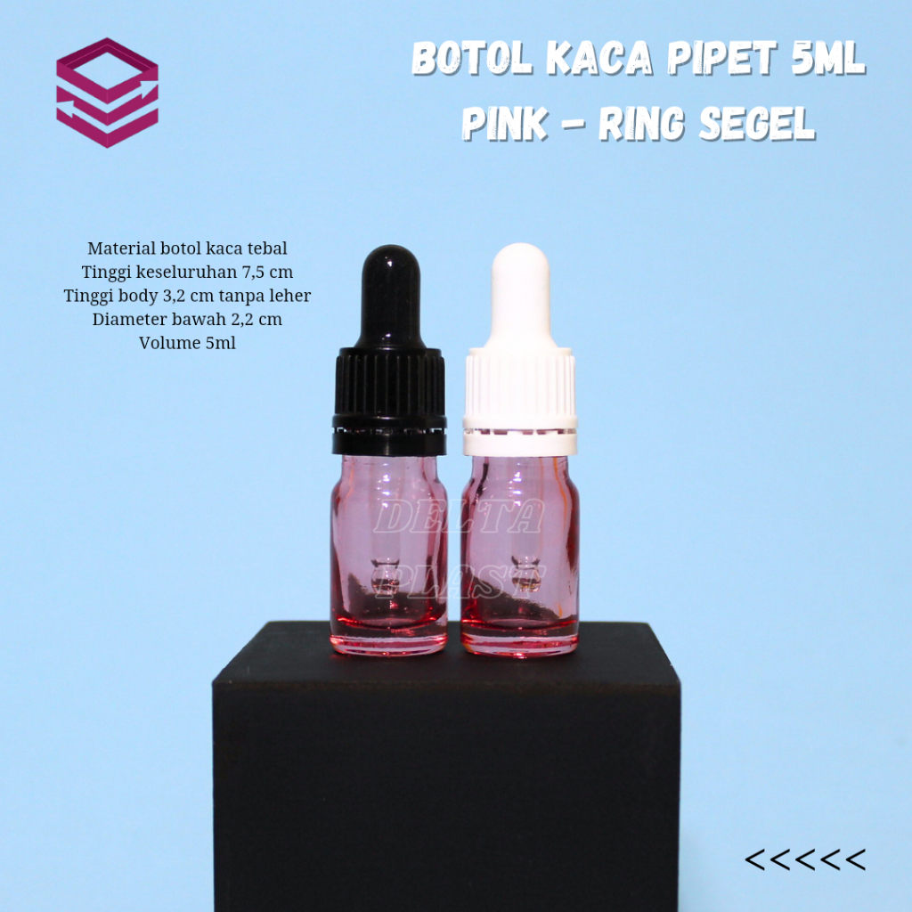 Jual Botol kaca pipet 5ml pink tebal / Botol serum 5ml / Ring segel ...