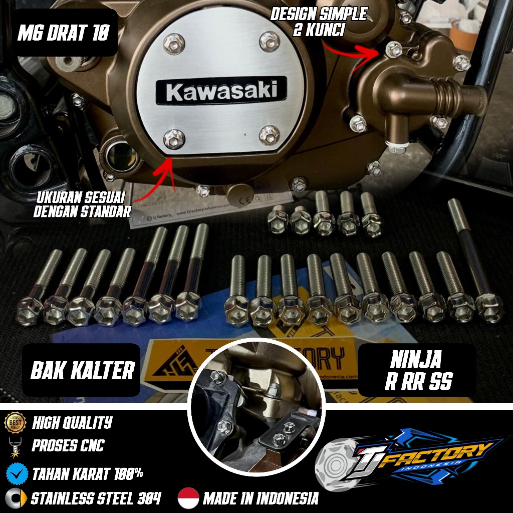 Jual 1 Set Baut Stainless CNC 2 Kunci Ninja R RR SS Bak Kalter Cover ...