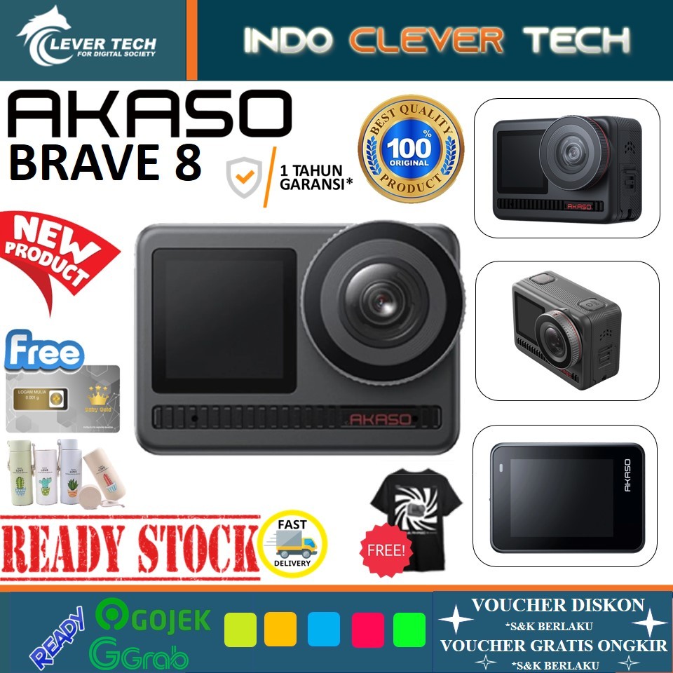 Jual Akaso Brave 8 4K 60FPS Waterproof Action Camera Dual Screen | Shopee Indonesia