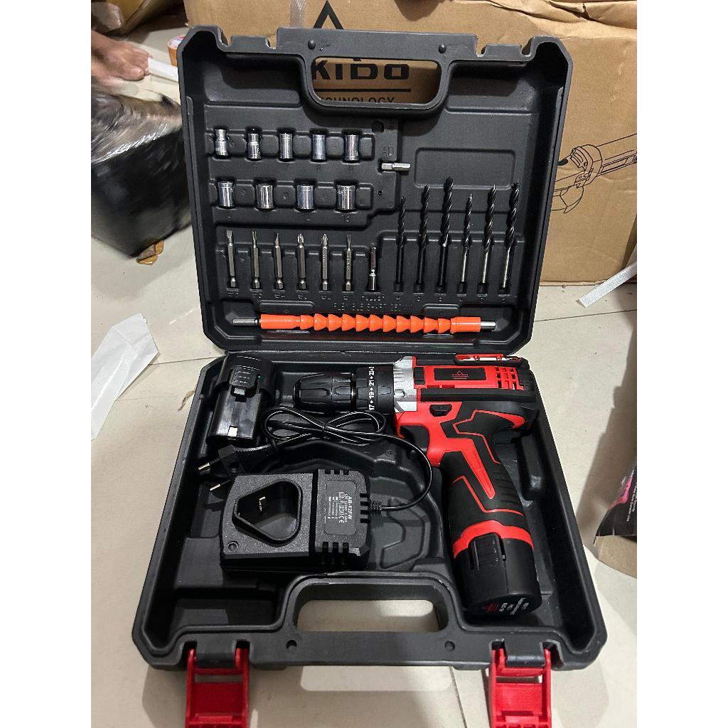 Jual TERMURAH !!! BOR CORDLESS BATRAI Mesin Bor 10MM MERAH Free ...