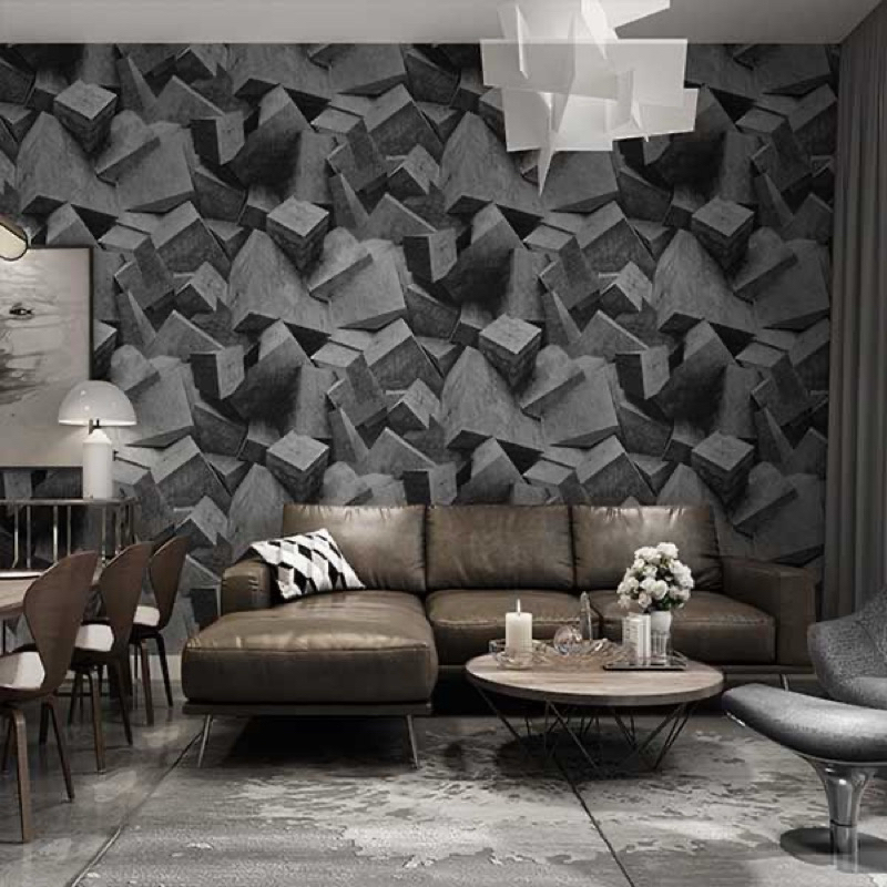 Jual Wallpaper Sticker Dinding Motif Piramid 3D warna Hitam Abu Coklat ...