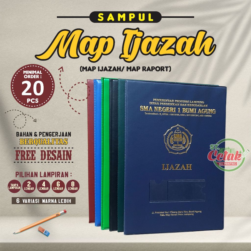 Jual MAP RAPORT | MAP IJAZAH | SAMPUL RAPORT K13 - - CUSTOM HOTPRINT - LAMPIRAN : 2, 4, 6, 8 ...