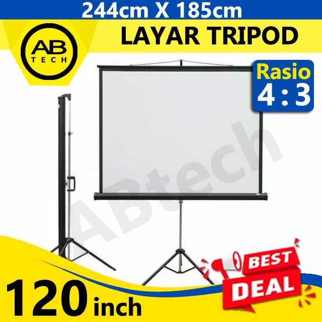 Jual Layar Proyektor Tripod 120” ratio 4:3 - Screen Projector 120 inch ...