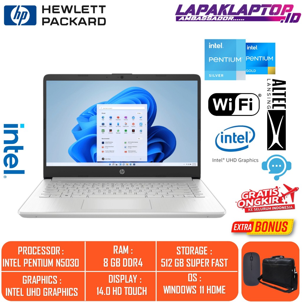 Jual LAPTOP SLIM TERBARU HP 14 INTEL PENTIUM SILVER N5030 RAM 16GB SSD ...