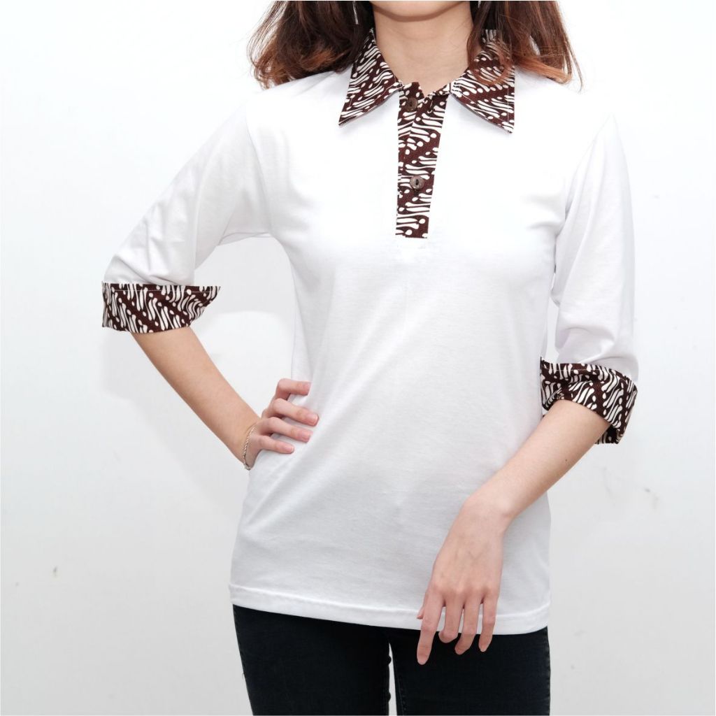 Jual Kaos Krah Variasi Batik Lengan 3/4 Wanita Warna Putih Premium Sari ...