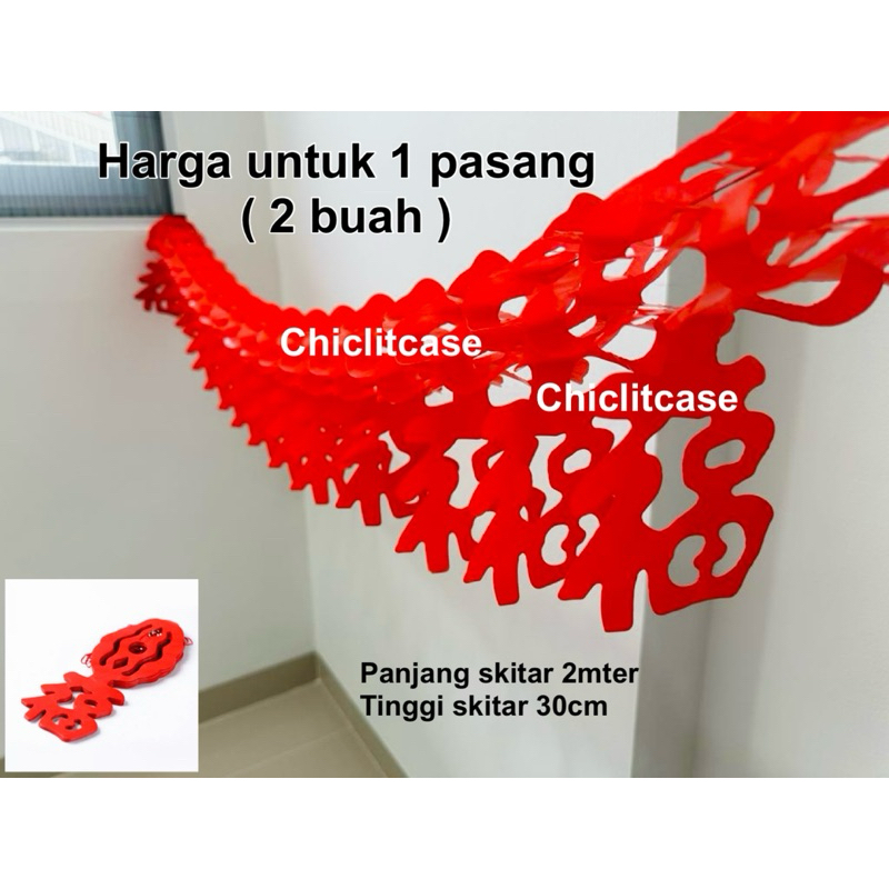 Jual garland FUK imlek / tassel tarik fu merah/ dekorasi imlek sincia ...