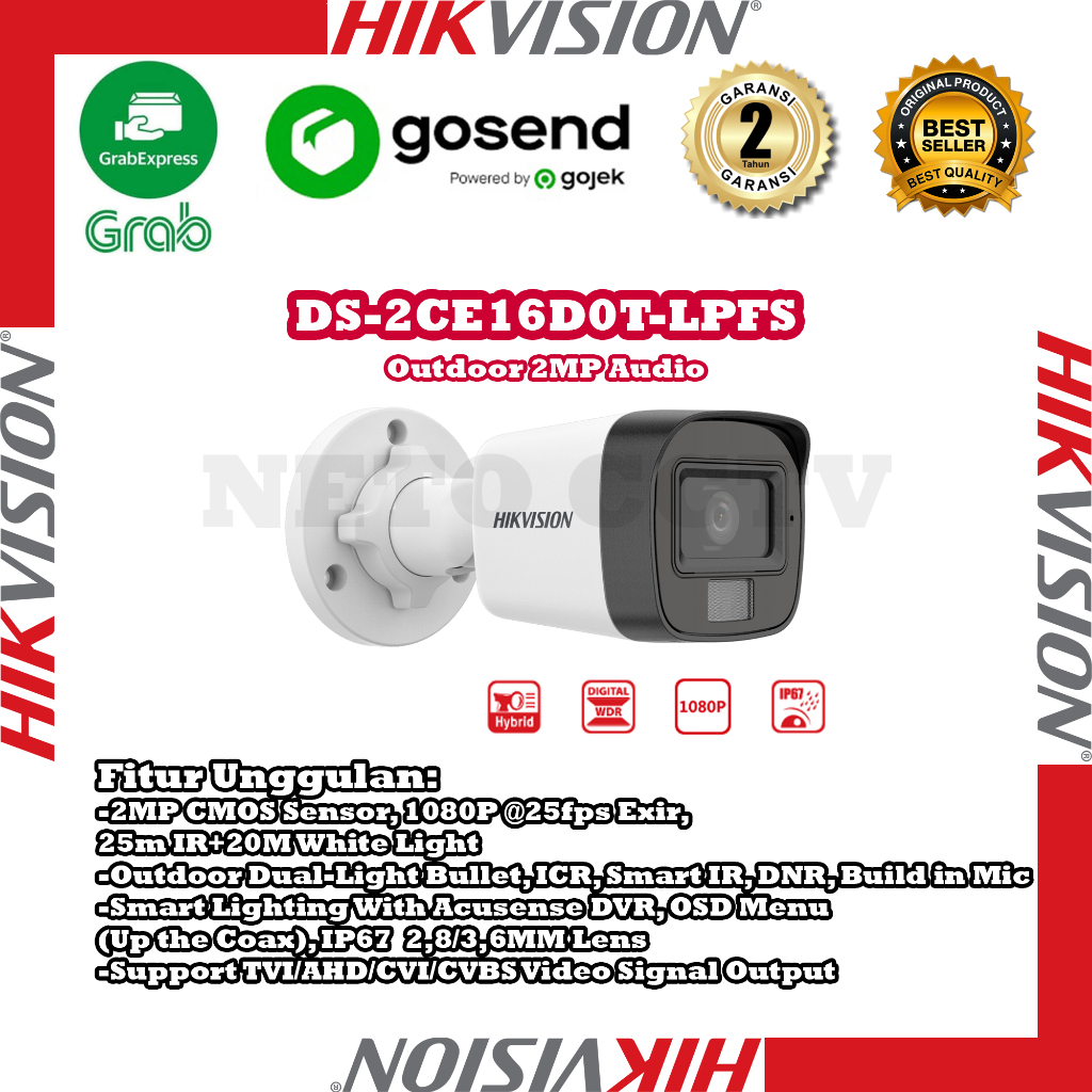 Jual DS-2CE16D0T-LPFS CAMERA CCTV OUTDOOR HIKVISION 2MP Dual-Light Audio | Shopee Indonesia