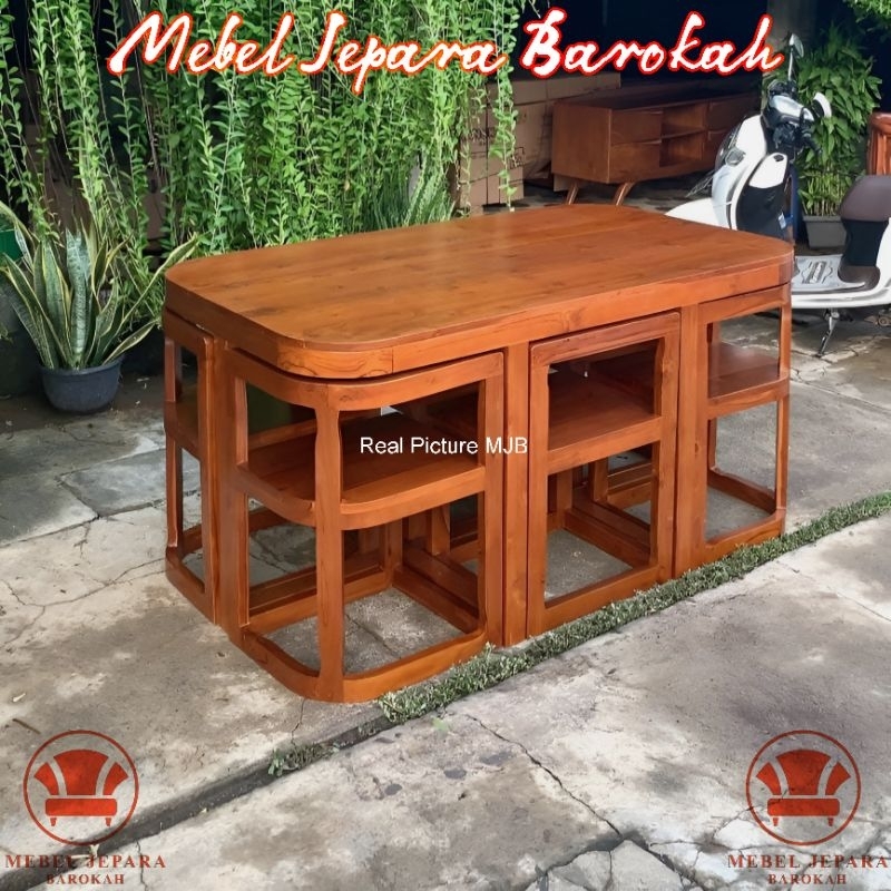 Jual Set Meja dan Kursi Makan Hemat Ruang Bentuk Oval Kayu Jati Minimalis Set Dining Table Cafe ...