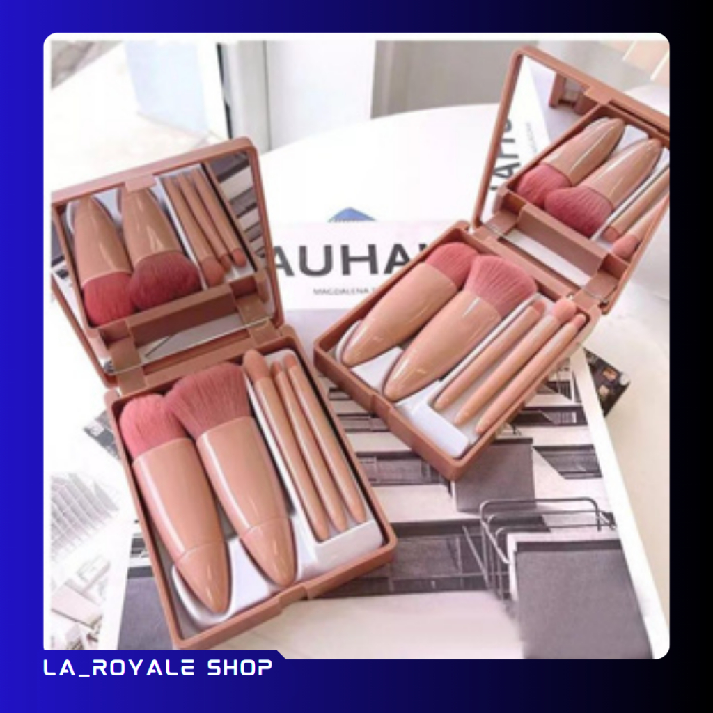 Jual Makeup Brush 5in1 Set With Box Kuas Make Up Portable Plus Cermin ...