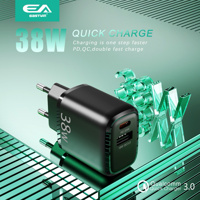 Jual Adapter Fast Charger 38W Max Port Usb+Port Type c AN-T68 | Shopee ...