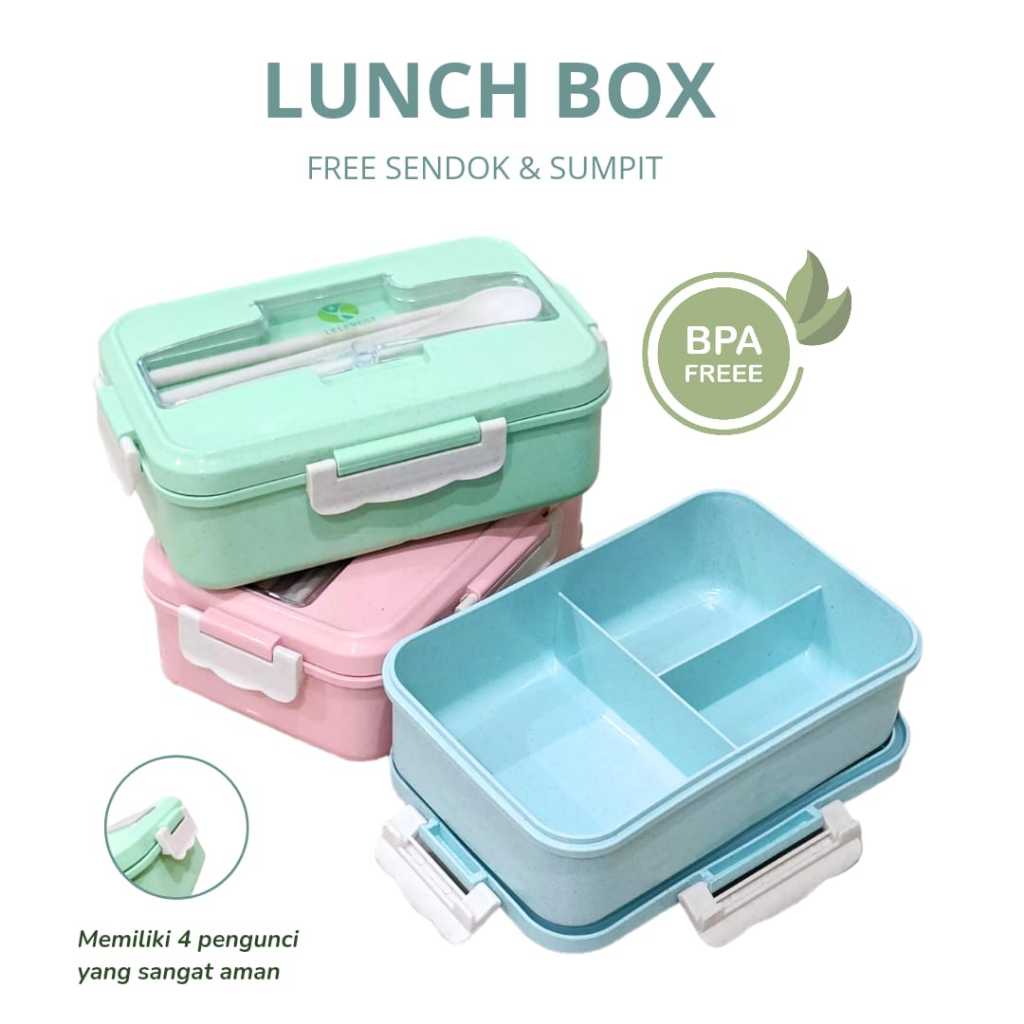 Jual Lunch Box Set Kotak Bekal Makan Jerami Gandum kotak makan 1000ml 4 In 1 Free Sendok Tempat ...