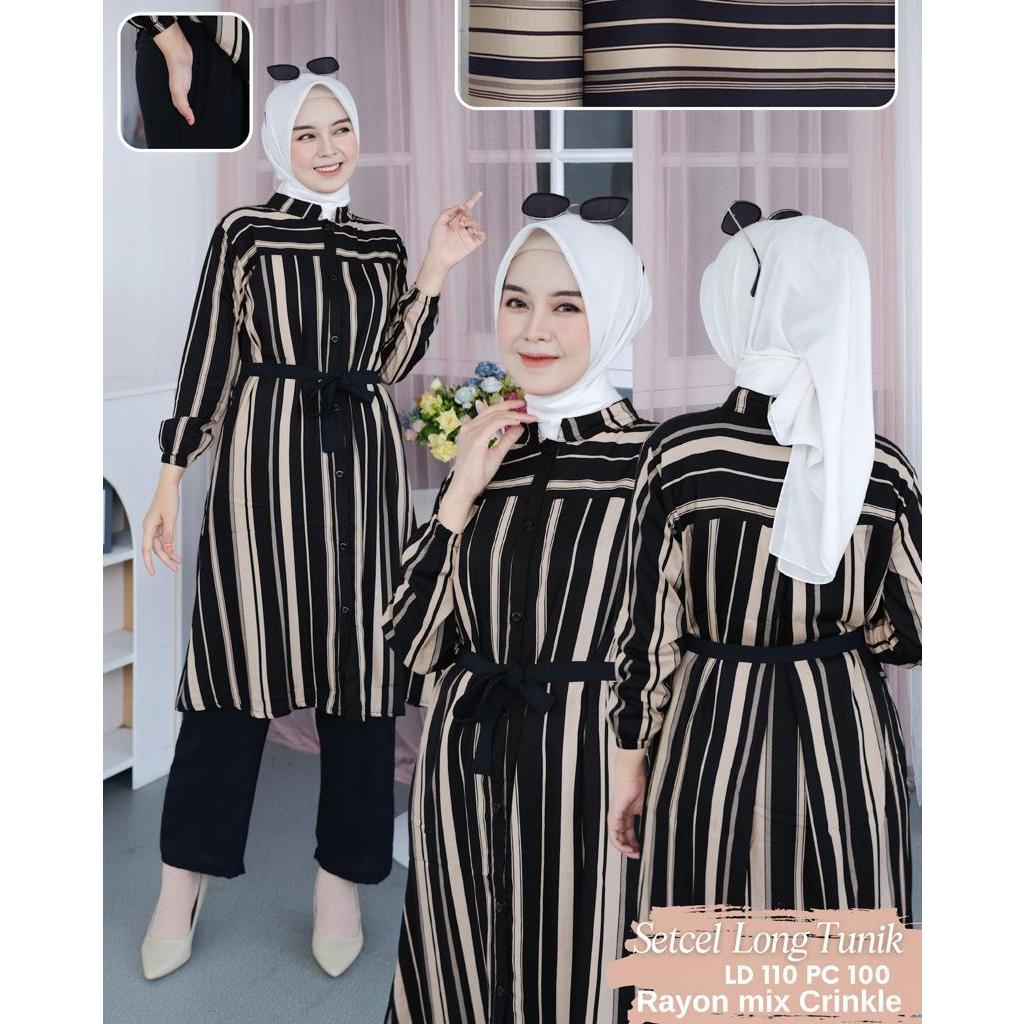 Jual ZARA SET SALUR LONGTUNIK RAYON MIX CRINKLE LD 110 // SETELAN LONG ...