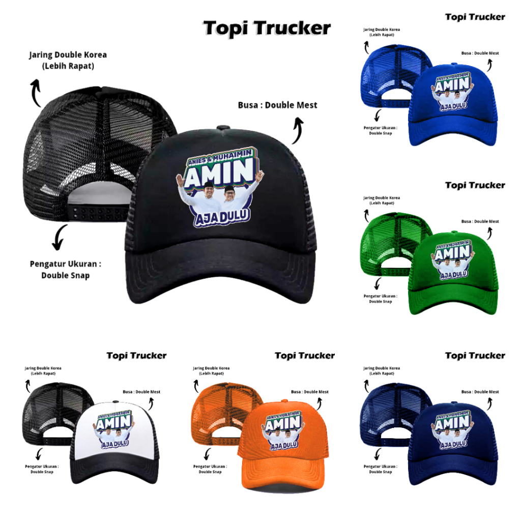 Jual Topi Trucker Jaring Pria Wanita Custom Logo Sablon DTF AMIN 1 ...