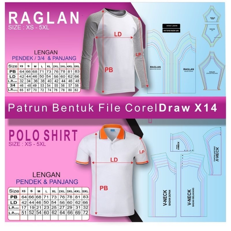 Jual MASTER POLA DIGITAL KAOS RAGLAN DAN KAOS POLO FORMAT CORELDRAW ...