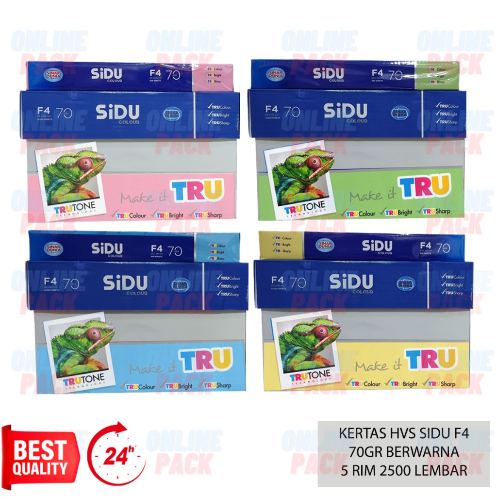 Jual Kertas Hvs Sidu F4 Folio 70gr Berwarna Pink Hijau Kuning Biru 70