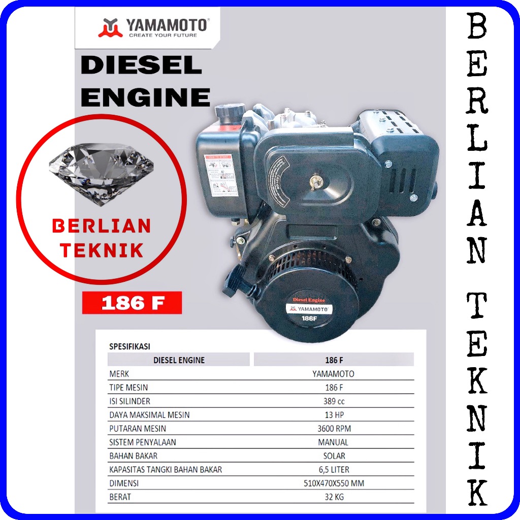 Jual Mesin Penggerak Solar Engine Diesel Yamamoto 186 FA / 13 HP ...