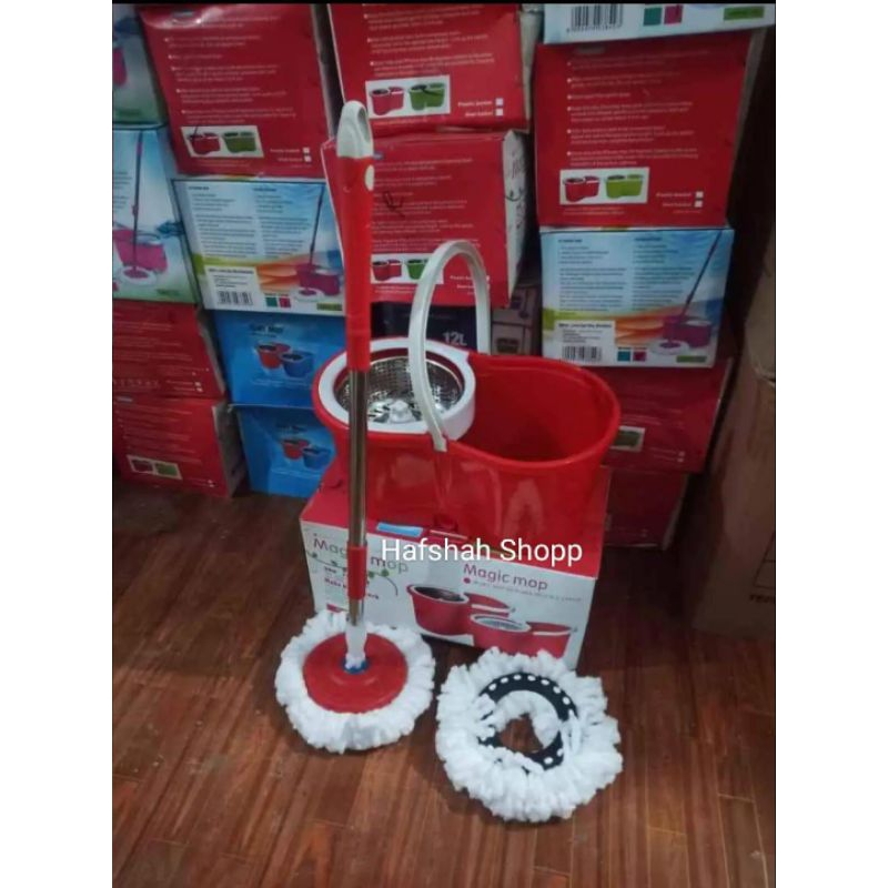 Jual MAGIG MOP ALAT PEL LANTAI MODERN PUTAR 360 STAINLESS merah ...