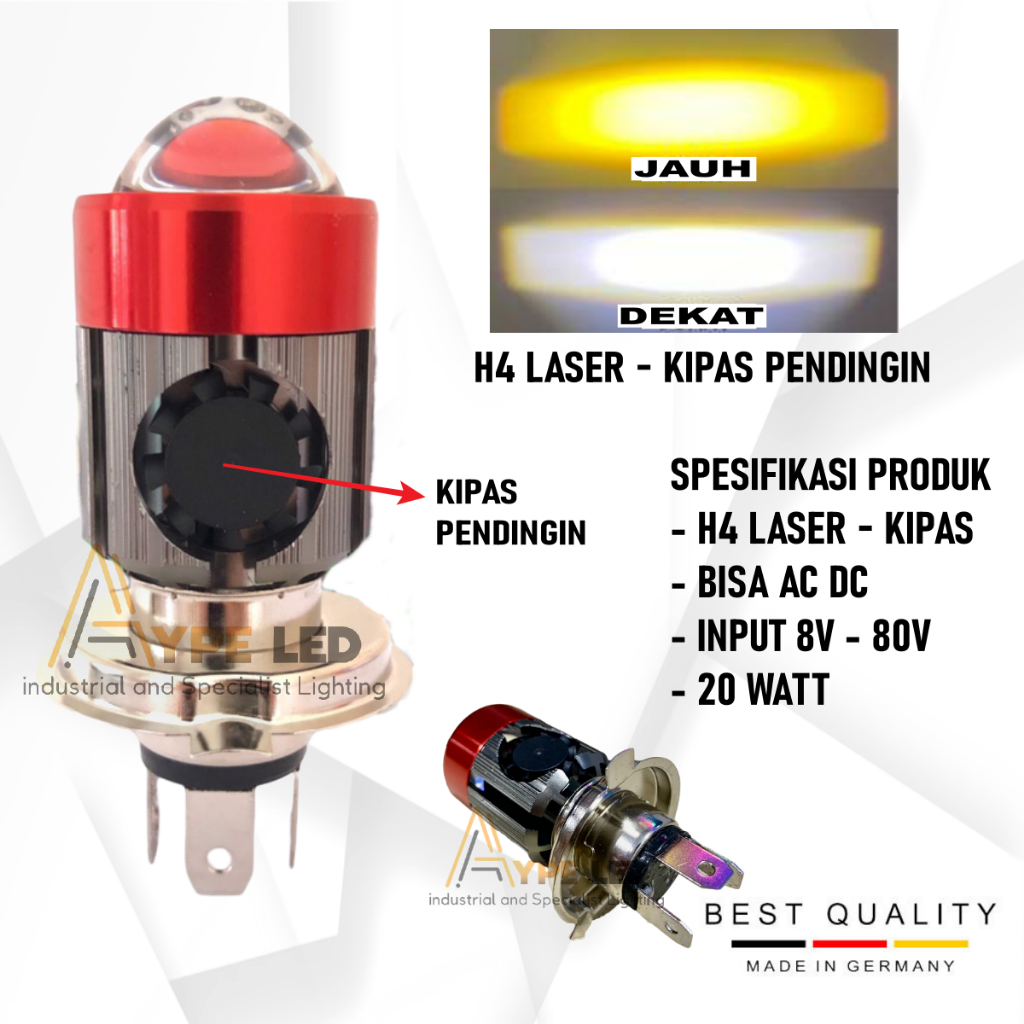 Jual Lampu LED H4 Laser Kipas Pendingin AC DC Bisa Hi low Nyala Putih ...