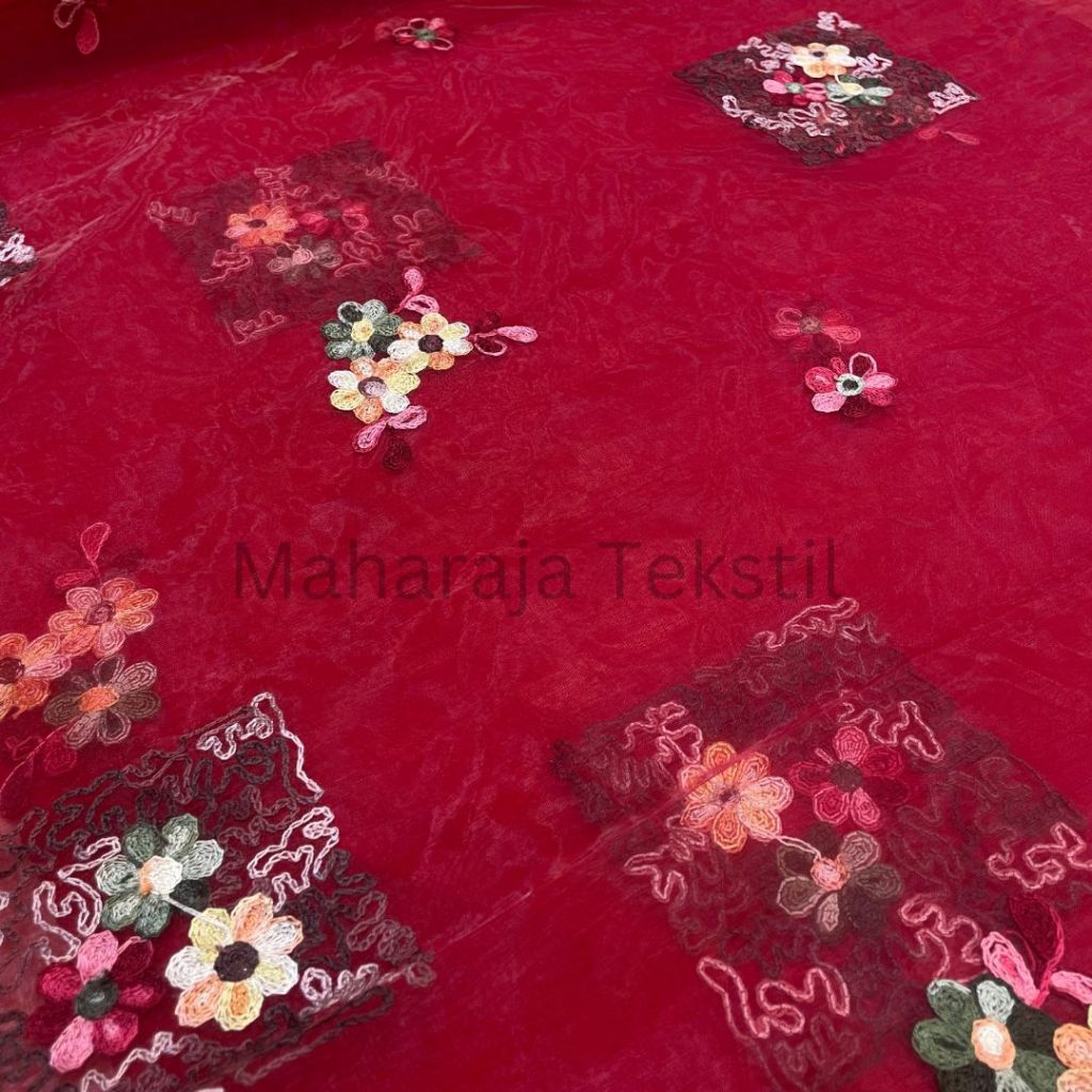 Jual Kain Organza Motif Bordir / Organza Corak Bunga / Organdy Bordir ...