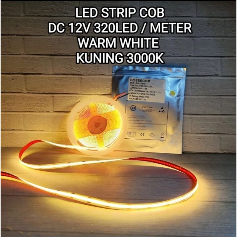 Jual LED STRIP COB DC 12 VOLT 320 LED BOSSECOM IP33 WARM WHITE 3000K 5 ...