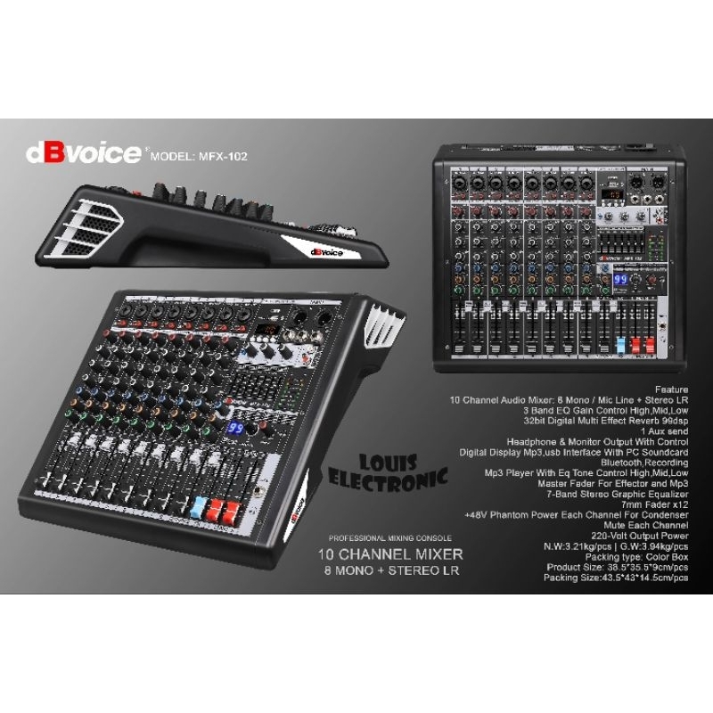 Jual Mixer Audio 10 Channel dBvoice MFX-102 8 Mono + 2 Stereo ORIGINAL ...