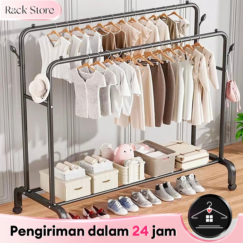 Jual Rak Gantungan Baju Stand Hanger Besi Rak Baju Portable Jemuran ...